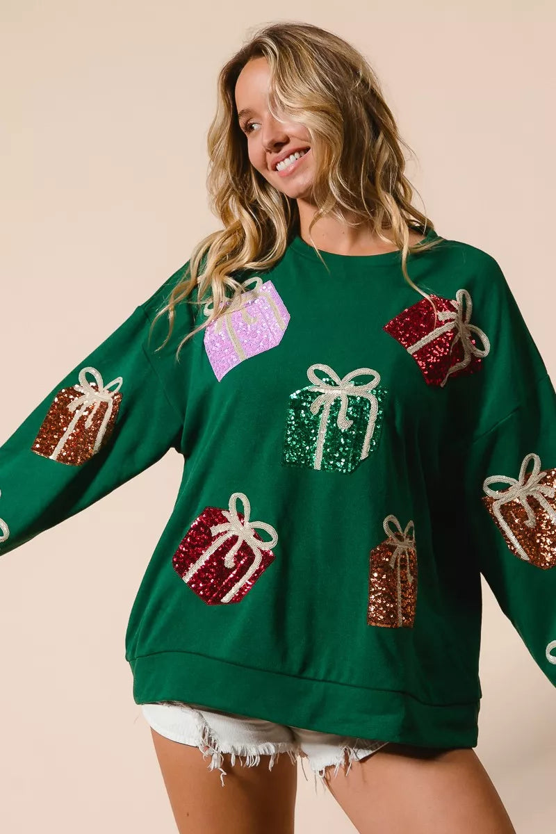 BiBi Sequin Christmas Gift Box Embroideries Pullover – The Enchanted ...